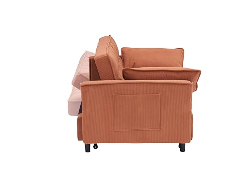 ERYE 3 in 1 Convertible Sleeper Sofabed,Modern Corduroy Upholstered Loveseat Sofa&Couch with Pull Out Sleep Couch Bed, Side Storage Pockets and 2 Pillows for Home,Office,Apartment,RV Living Room