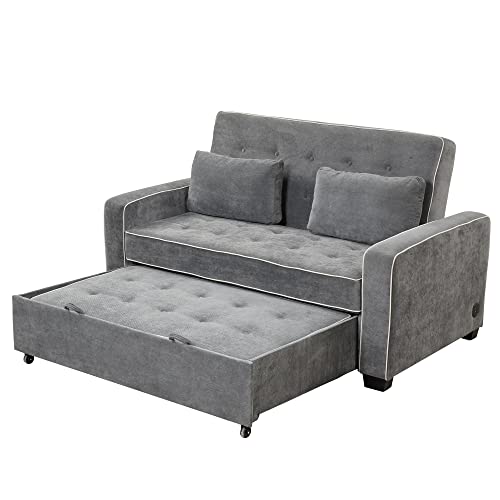 ERYE 3 in 1 Oversized Convertible Sleeper Sofabed,Modern Linen Upholstered Tufted Loveseat Sofa&Couch with Pull Out Sleep Couch Bed(Full Size),USB Charging Ports for Home,Apartment,RV Living Room