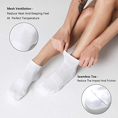 CelerSport 6 Pack Women's Ankle Socks with Cushion, Sport Athletic Running Socks, 6 Pair White, Medium