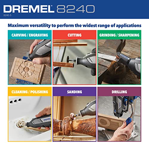 Dremel 8240 12V Cordless Rotary Tool Kit with Variable Speed and Comfort Grip - Includes 2AH Battery Pack, Charger, 5 Accessories & Wrench, Tool Fabric Carry Bag, and Instruction Manual