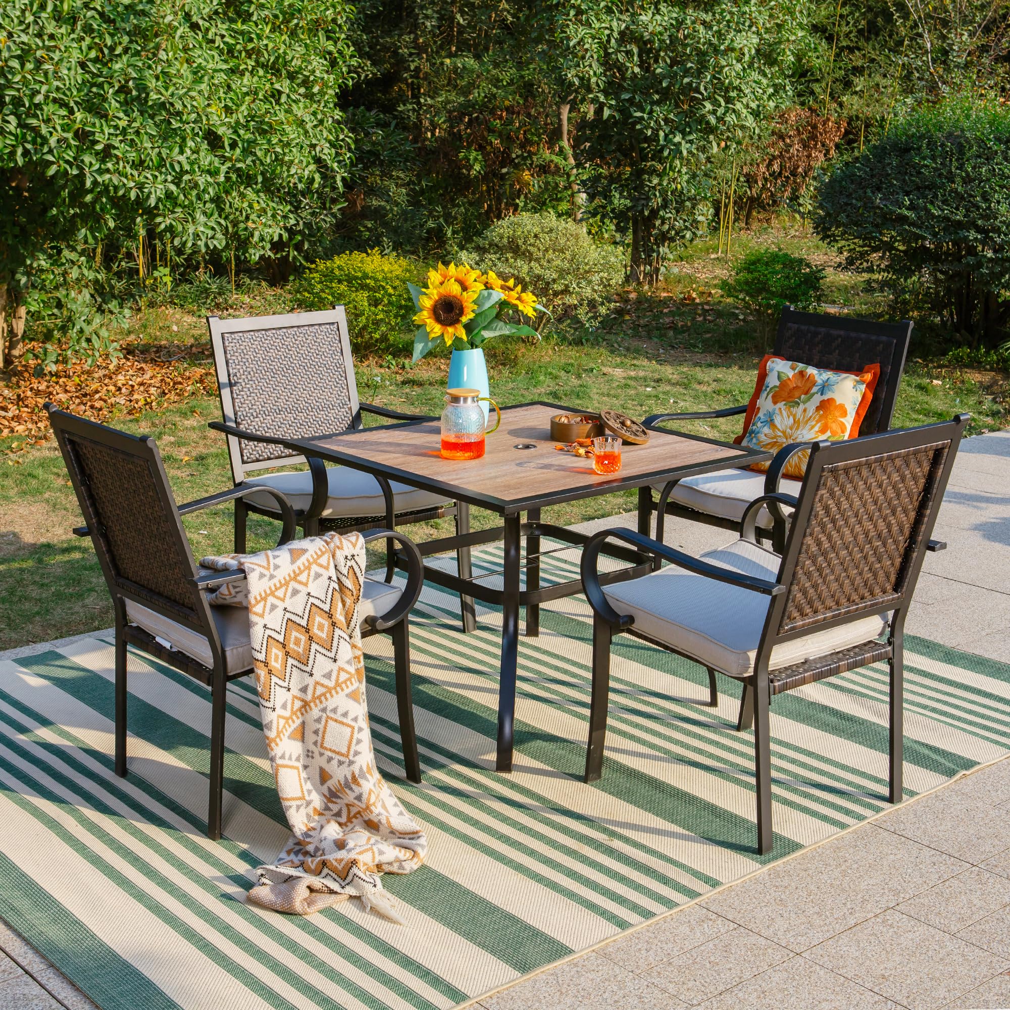HERA'S HOUSE Patio Dining Chairs Set of 4, Outdoor Wicker Dining Chairs with Padded Removable Cushion, Rattan Chairs for Poolside Lawn Garden Backyard