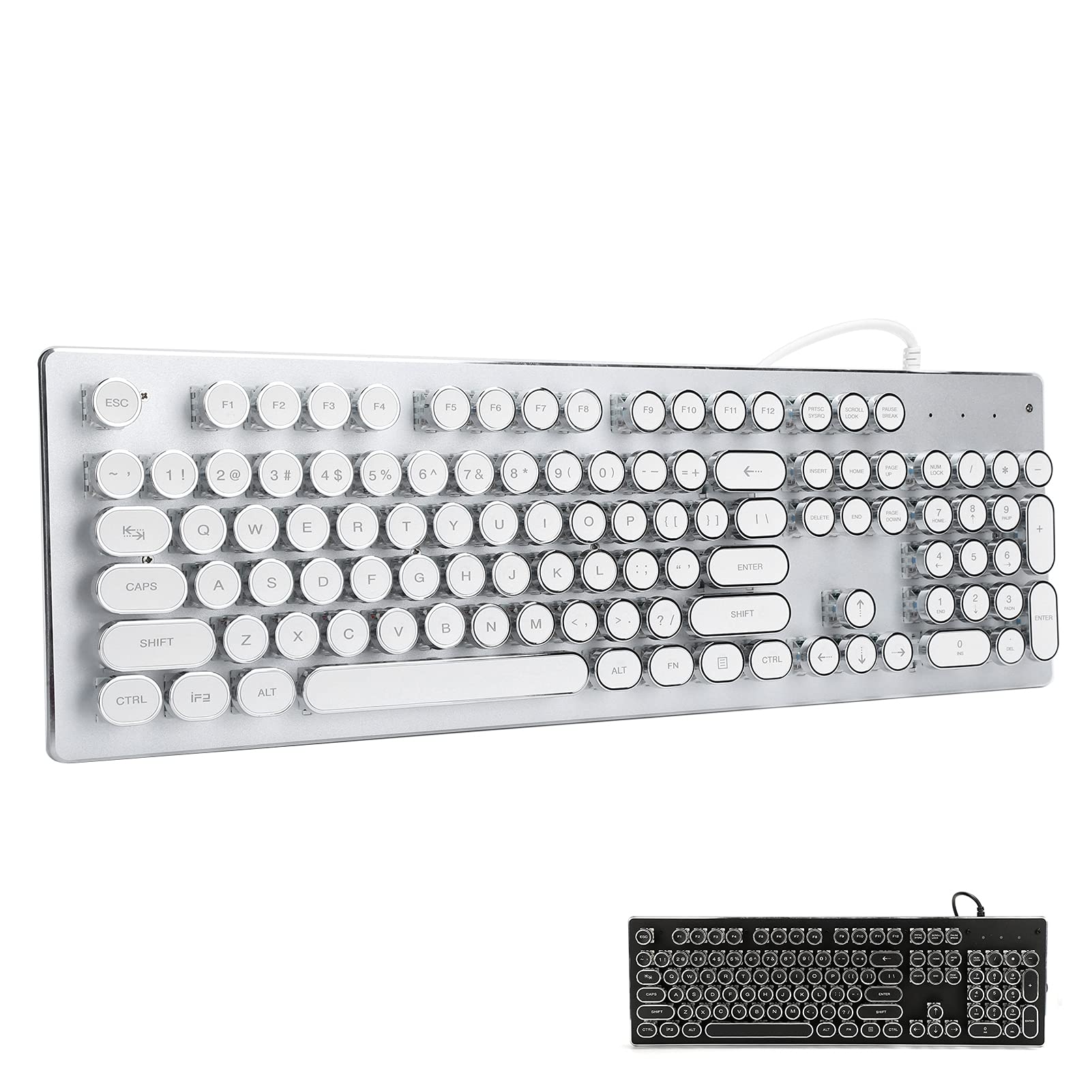 Computer Gaming Keyboard Retro Wired Gaming Mechanical Keyboard Key Portable Keyboard Click with 104 Keys Mixed Light Ergonomic Design Gaming Keyboard(White)