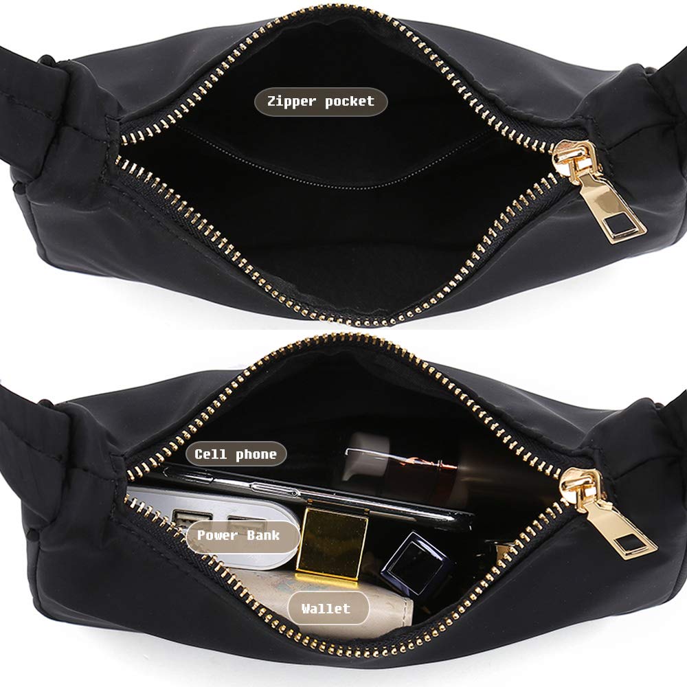YIKOEE Small Nylon Shoulder Bags for Women Elegant Feminine Mini Handbags with Zipper Closure (Black)