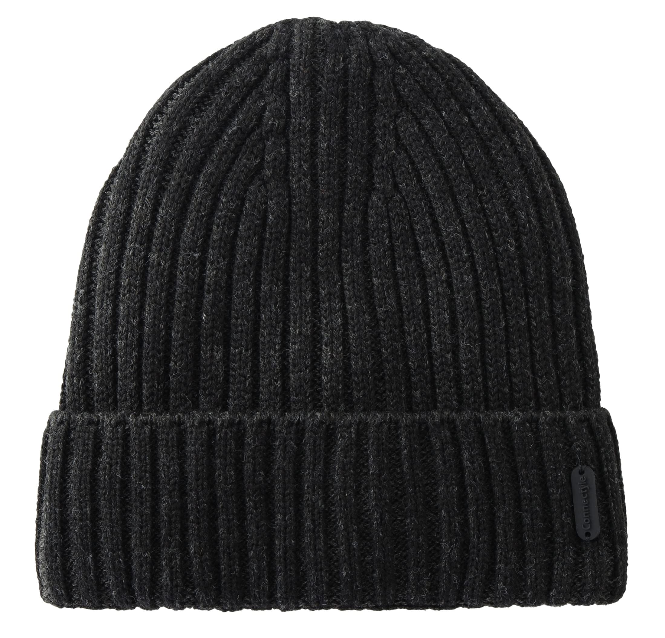 Connectyle Outdoor Classic Bassic Men 's Warm Winter Hats Thick Knit Long Cuff Beanie Cap with Lining, 55 60cm, Black