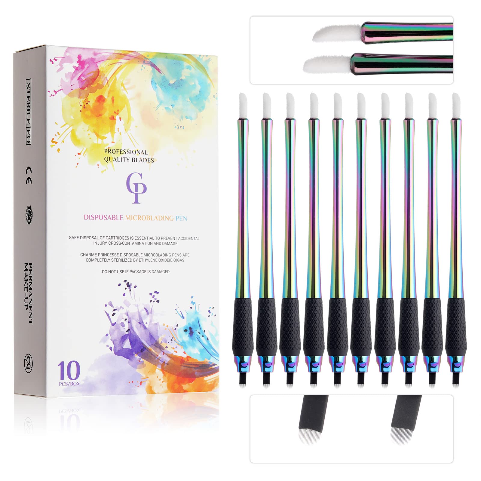 Charme Princesse 10 Pcs Disposable Microblading Pen 18 U-shaped Manual Eyebrow Pens Sterilized Blade Tools for Eyebrow