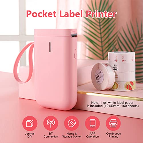 Leepesx Label Maker Machine with Tape, Portable Handheld Thermal Label Printer, Wireless BT Label Maker Sticker Machine, for Home Office School Supermarket Store (Pink)