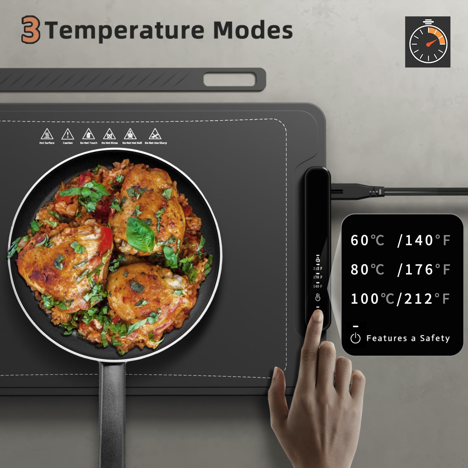 Electric Warming Tray - Foldable Food Warmer for Parties Features 3 Modes & Fast Heating, Premium Silicone Nano-Material, Hot Plate for Buffet, Family Gatherings, Sabbath, Holidays, Countertop