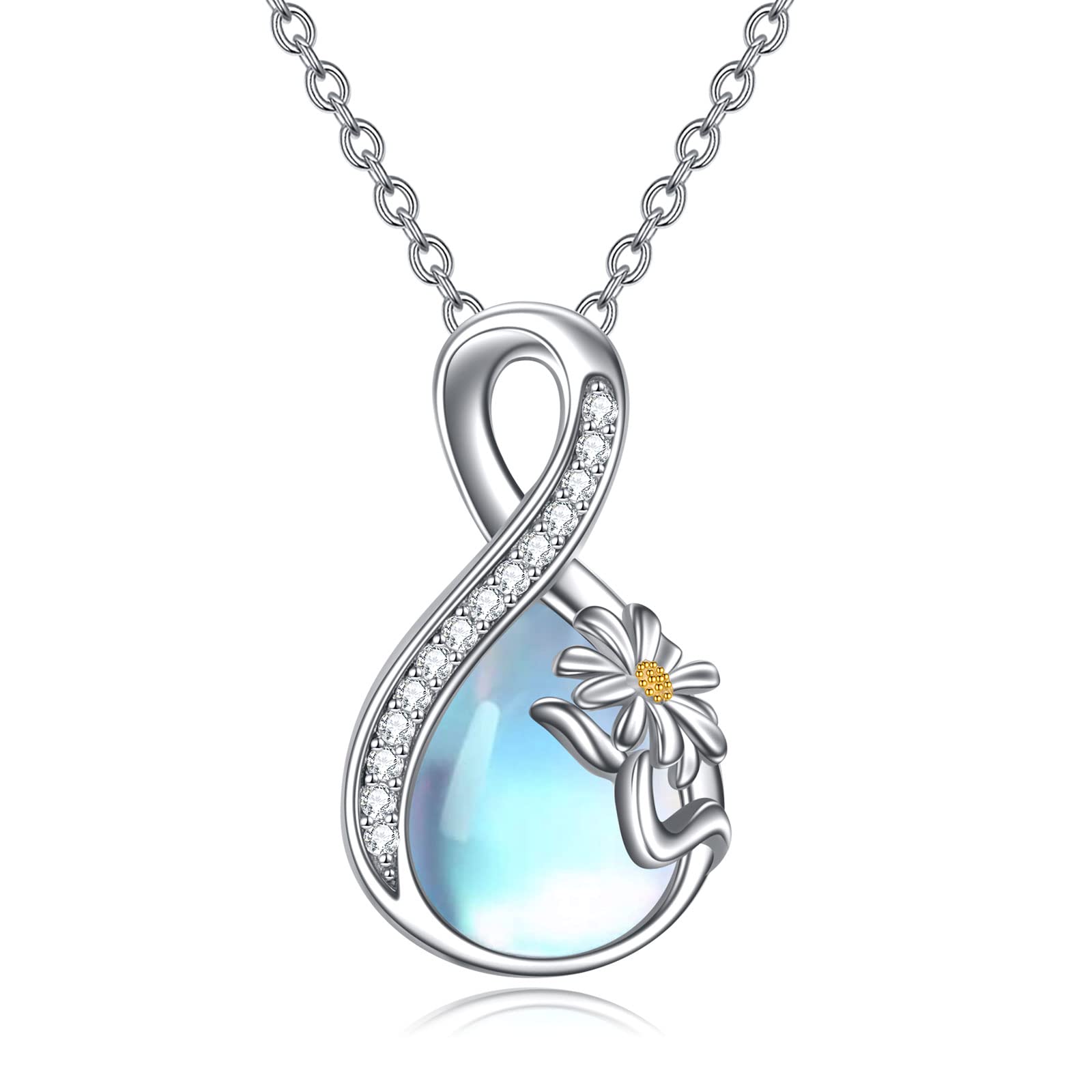 CRMAD Daisy Moonstone Necklace for Women Sterling Silver Teardrop Pendant Gifts (daisy)