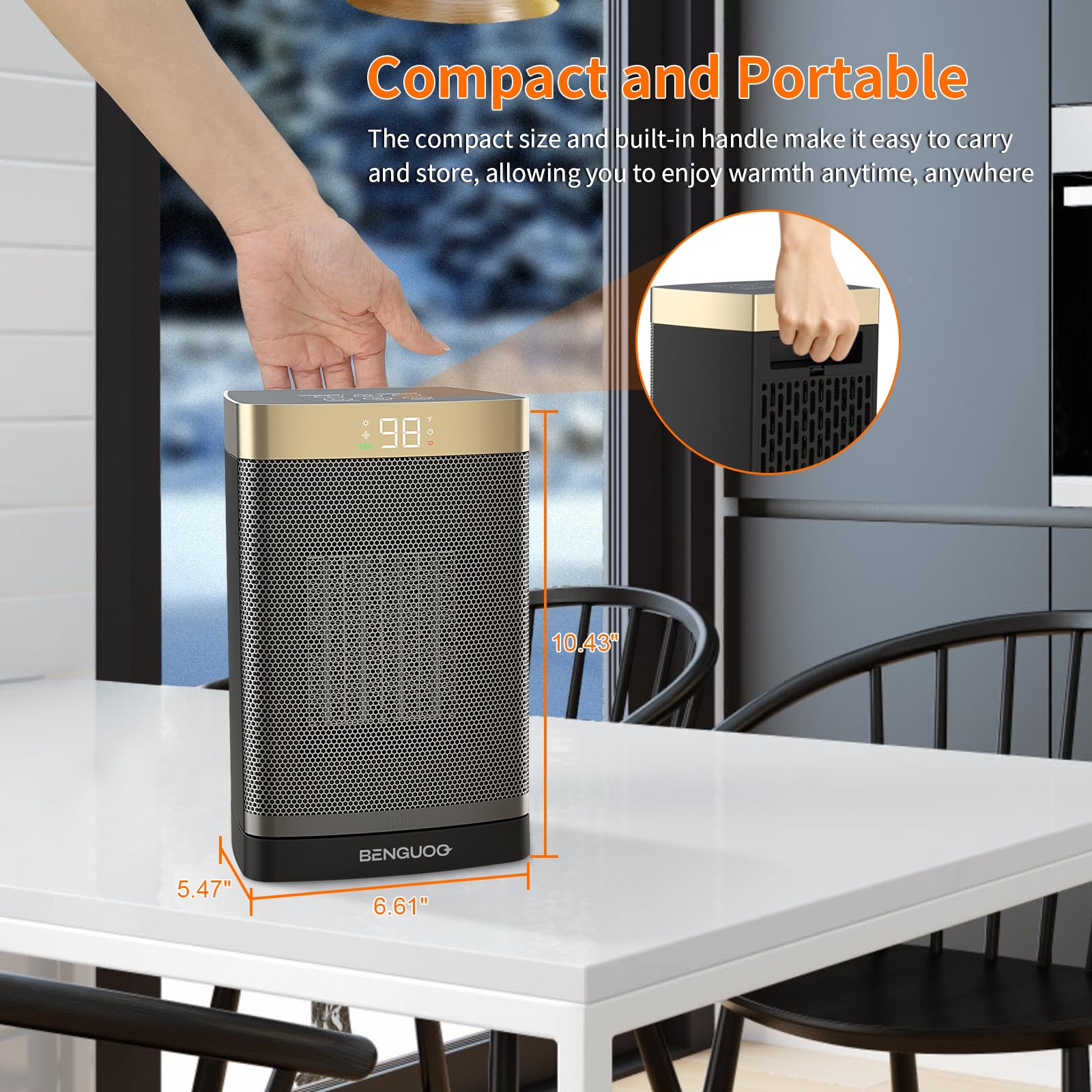 Electric Space Heater with Digital Thermostat, 70° Oscillating Portable Heaters for Indoor Use, Remote Control, 12H Timer, Fan Mode, ECO Mode 1500W Ceramic Quiet Heat Safe for Office Bedroom
