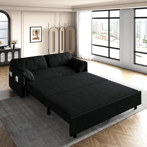 ERYE Oversized 3 in 1 Loveseat Sleeper Sofa Bed,Queen Size Love Seats W/Pull Out Couch and Padded Armrests Convertible Spacious Sofabed with Side Storage Pocket for Home Office Apartment Living Room