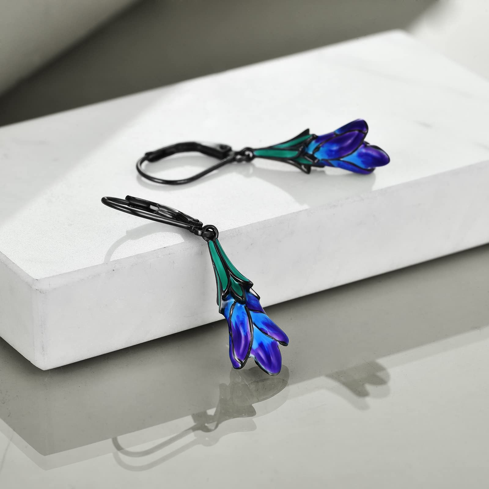 CRMAD Tulip Leverback Earrings for Women Sterling Silver Purple Tulip Flower Dangle Handmade Earring