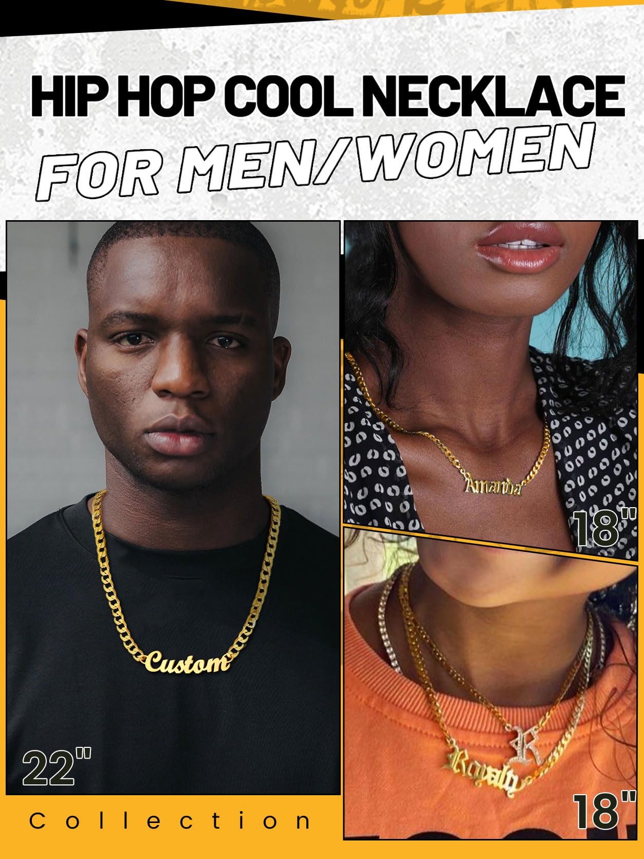 Custom Name Necklace for Men, Gold Nameplated Personalized Initial Name Choker Necklace with Curb Chain Personalized Jewelry Gift for Women