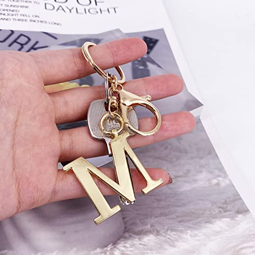 LAXPICOL Gold Letter M Keychain for Women Men Purse Handbags Metal Alphabet Initial Letter Key Ring Keychain