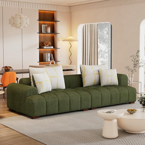ERYE Oversized 4 Seaters Corduroy Upholstery Modular Sectional Sofa Couch Modern Living Room Deep Seat Tufted Upholstered Sofa&Couch with 4PCS Pillows and Rubber Wood Legs Home Apartment
