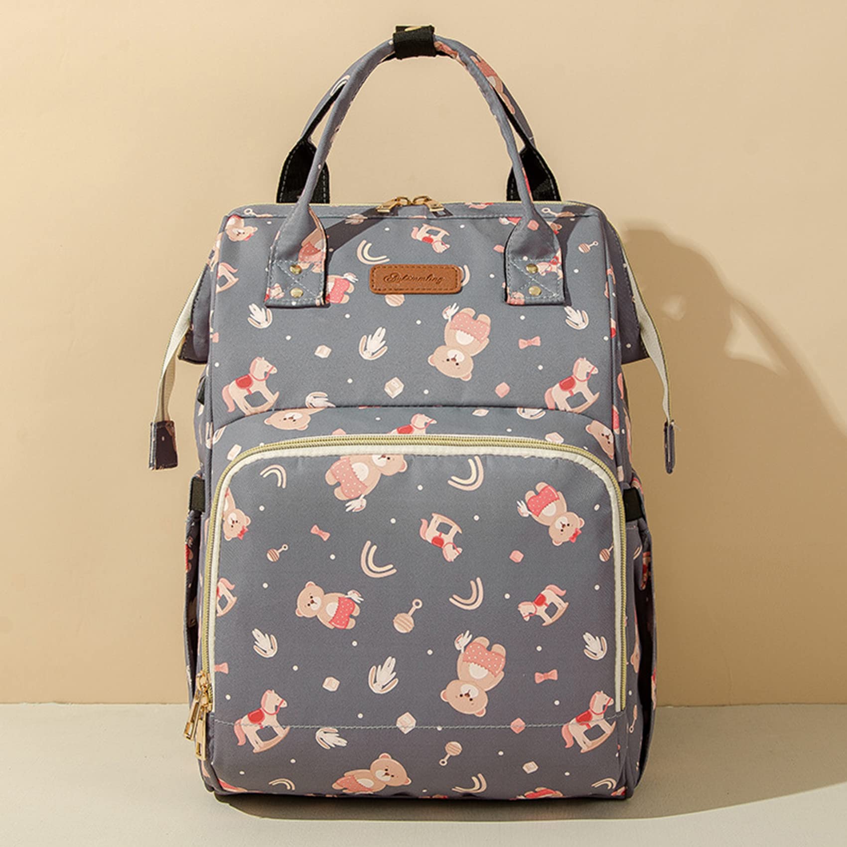 Diaper Bag Backpack Large Maternity Baby Changing Bags Travel Diaper Bag Waterproof Gift for Parents (Gray cute bear)