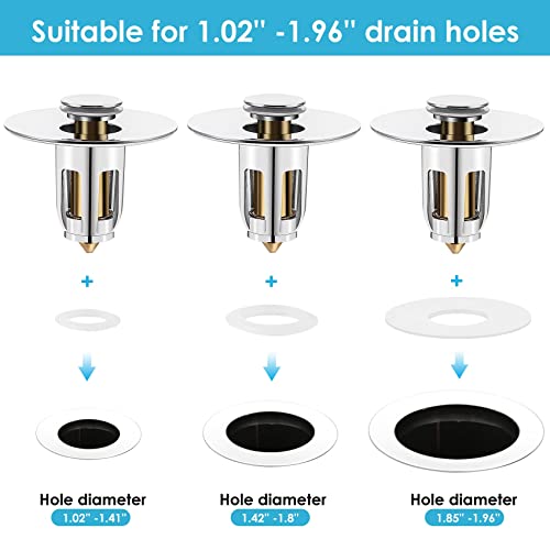 Drifop Universal Bathroom Sink Stopper, Pop-up Sink Drain Stopper, Sink Plug, Sink Strainer and Hair Catcher for 1.02-1.96β Bathroom Sink Drain Upgraded (Silver, 1 PCS)