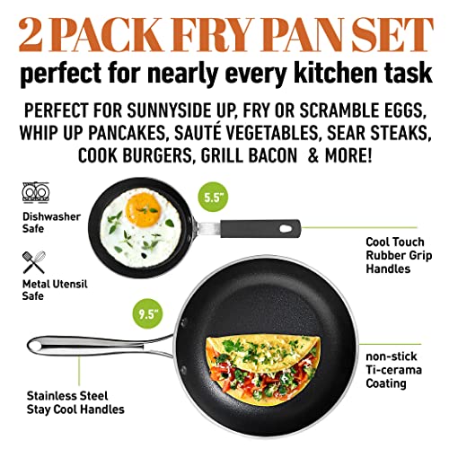 GOTHAM STEEL Cast Set, 2 Piece Nonstick Copper Fry Pans, 5.5β & 9.5β Non Stick Skillets, Metal Utensil Oven & Dishwasher Safe