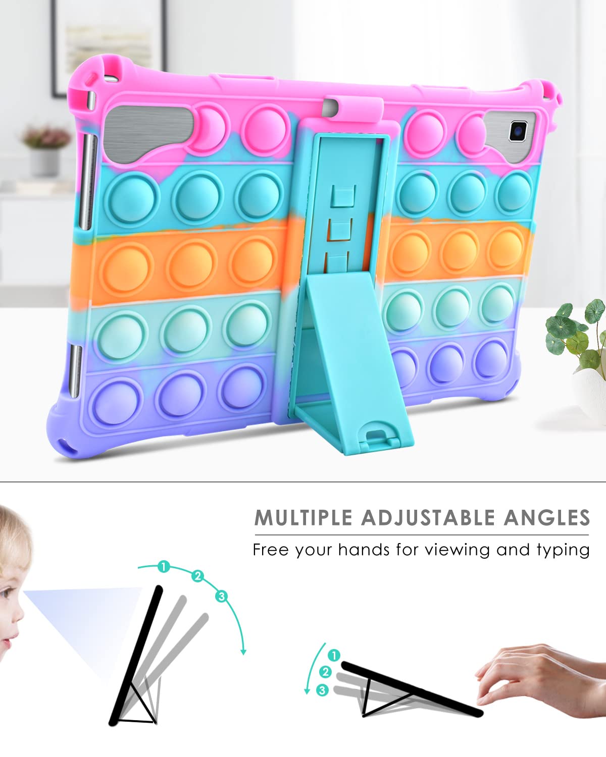 DETUOSI Silicone Case for TECLAST M40/P20/M40 PRO with Shoulder Shoulder Strap & Stylus Pen, Soft Lightweight Bubble Protective Cover for VASTKING KingPad K10/Z10/K10 Pro, Dazzling Pink