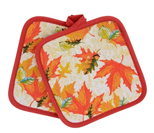 Combined Fall Kitchen Pot Holder and Mitt - Autumn Oven Mitt and Pot Holder Set - Maple Leaves -3 Items
