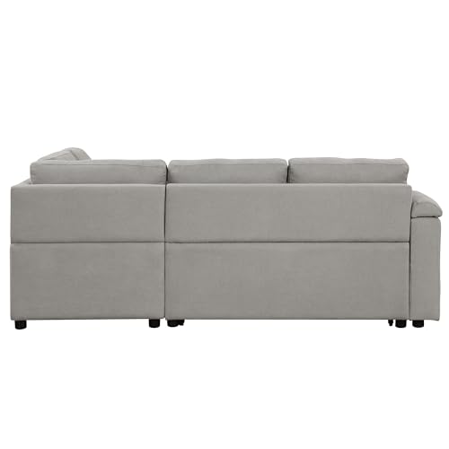 FANYE L-Shape Plush Tufted Upholstered Sleeper Sectional Sofa Convertible Sleep Sofabed W/Pull Out Couch Bed,Cupholders,USB Charging Ports and Power Sockets for Living Room