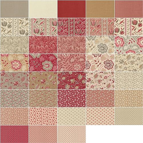 Chateau De Chantilly Charm Pack by French General; 42-5" Precut Fabric Quilt Squares