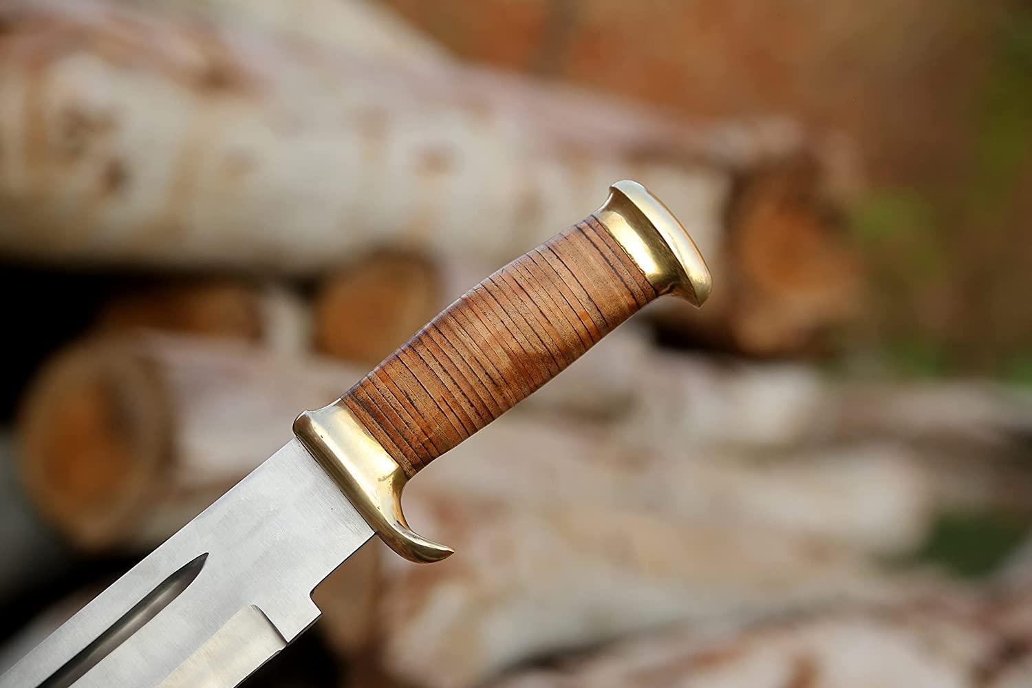 Crocodile Dundee Knife KE-0547-HK D 2 Steel Custom Handmade 18inch Horn & Leather Handle Large Hunting Crocodile Dundee Knife With Leather Sheath & Belt Loop Silver