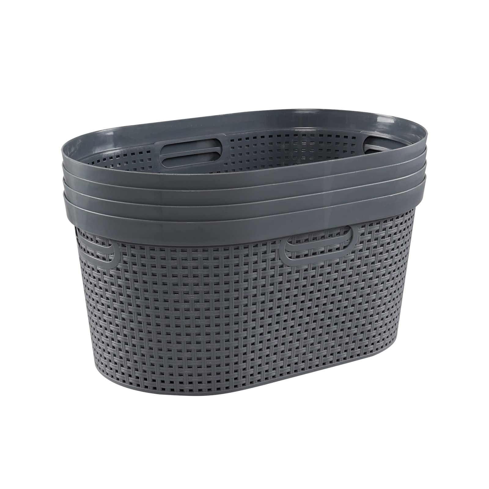 Wekioger 40 L Plastic Laundry Basket with Cutout Handles, 4 Packs, Large Clothes Hamper Storage Basket