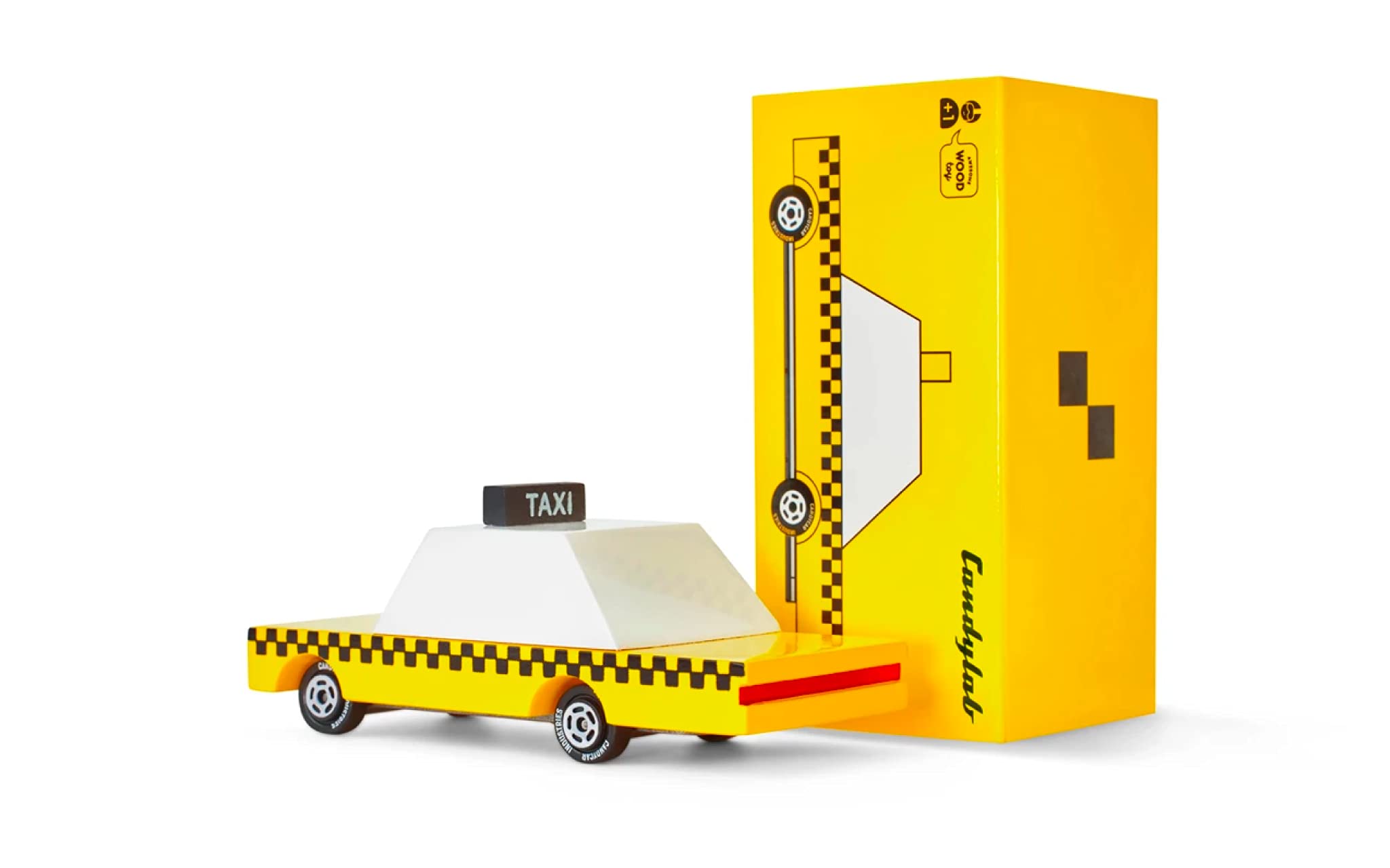 CANDYCAR® Wooden Diecast Collection - Yellow Taxi, Premium Handcrafted Beech Wood Toy Car