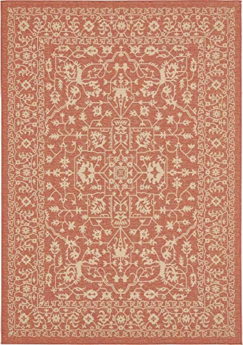 Unique Loom Outdoor Botanical Collection Area Rug - Allover (7' 1" x 10' Rectangle, Terracotta/ Beige)