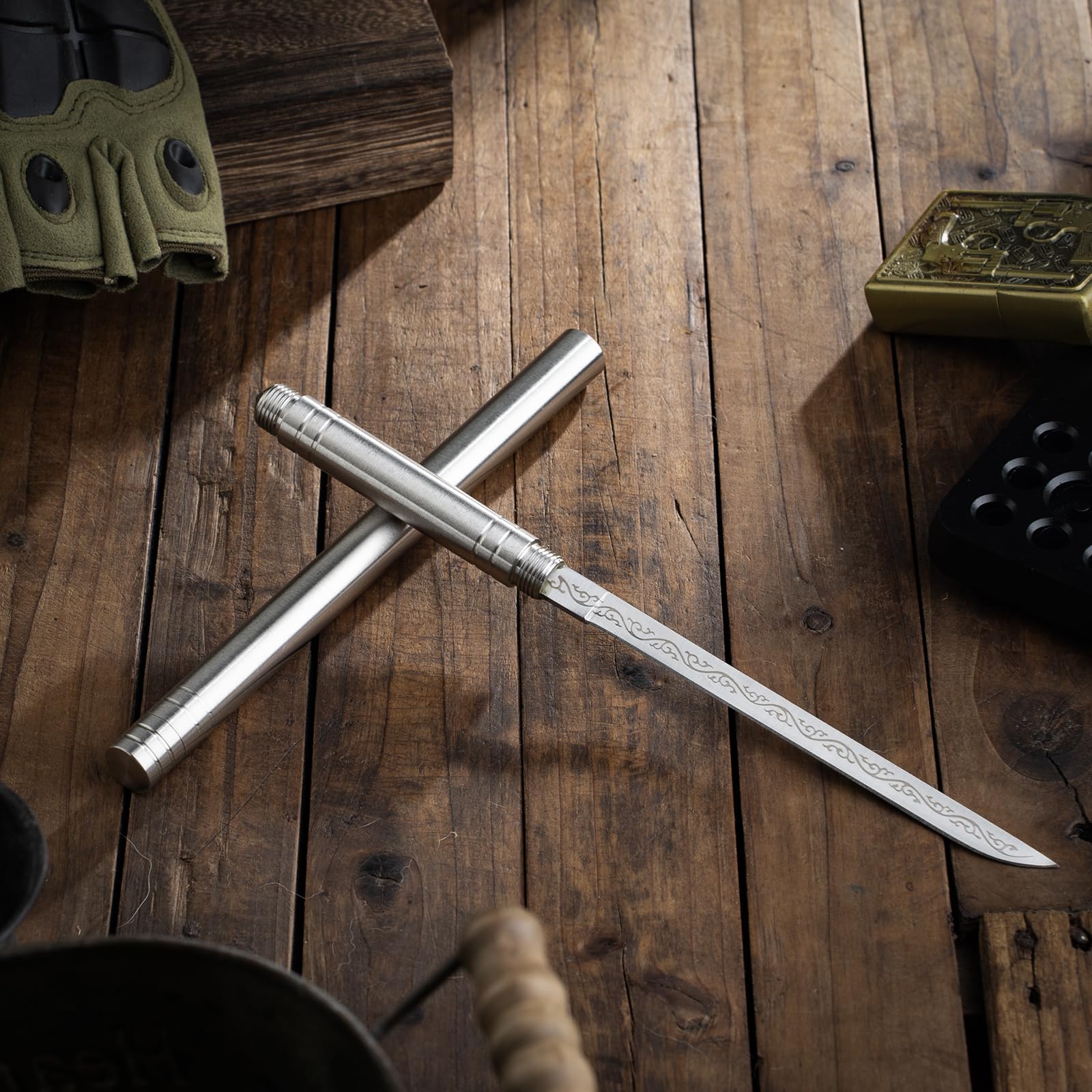 Four Seasons Stainless Steel Knife, All Steel Solid Handle for Home Use, Outdoor Camping, Fishing Knife EDC Multi-tool with Glass Breaker - 13.5in