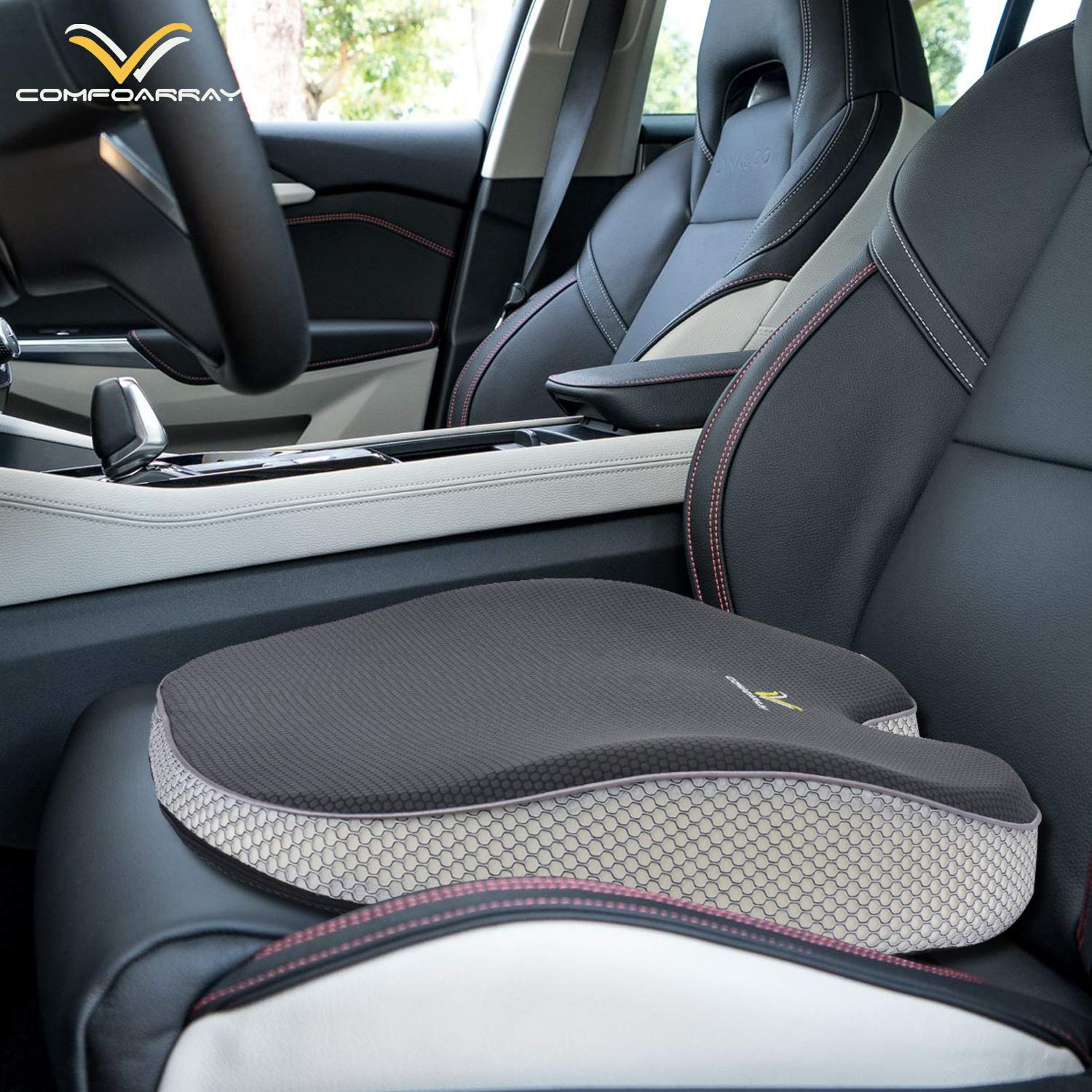 ComfoArray Large Seat Cushion :17"× 19", Car Seat Cushion,Chair Cushion for Lumber,Back,Tailbone and Leg Relief,with Increasing Thickening and Side Ventilation Design.