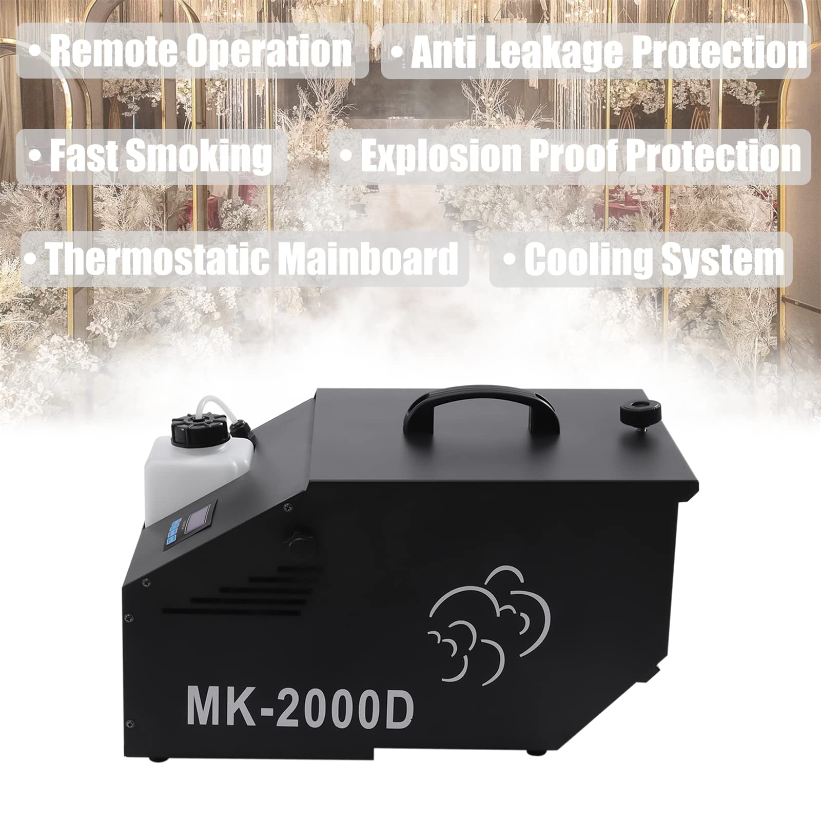 DYRABREST Modern 1200W Low-Lying Smoke Machine, DMX Fog Machine with Remote Control, Stage Effect Fog Machine for Stage, Disco, Halloween, Wedding, Performance, Smoke Coverage: 860-1076ft²