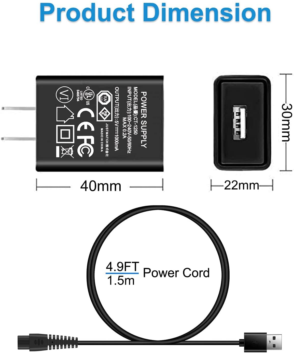 for SURKER Hair Clipper Men K9S Charger Cord Replacement SURKER K7S K7S-Silver K7S-Golden K9K SK-1616 Clippers Trimmer Power Cord 4.9FT