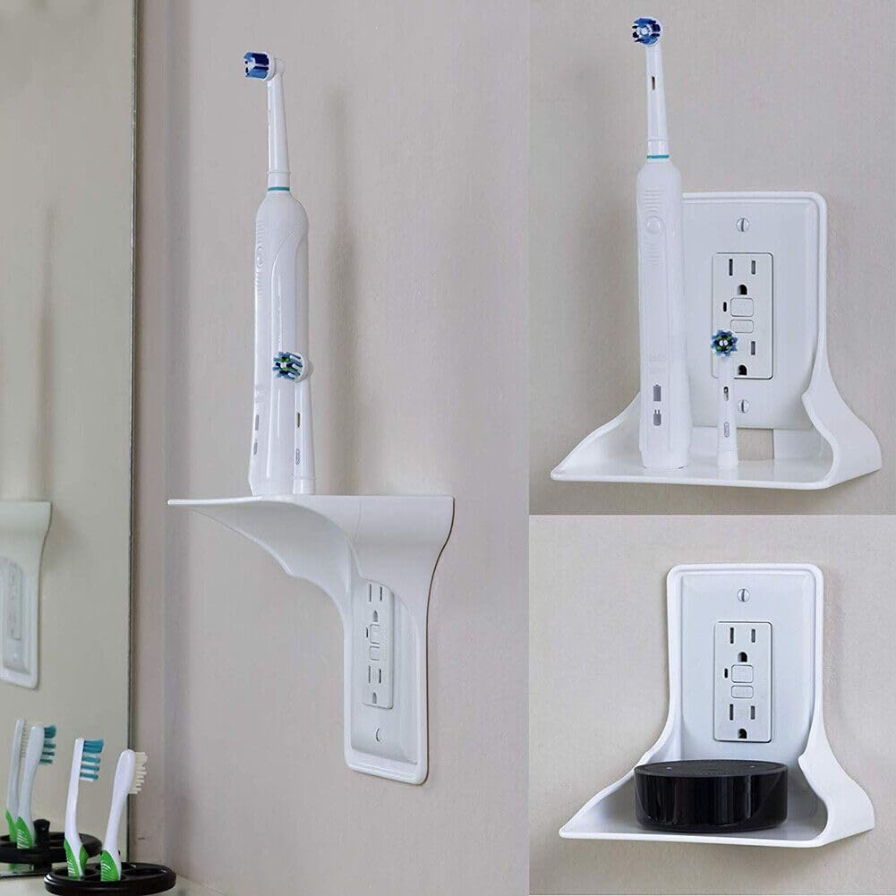 GENERIC Outlet Shelf Wall Holder,Bathroom Wall Shelf up to 10lbs Standard Vertical Duplex Wall Shelf Organizer for Smart Home Decor Space Saving Power Tools, Toothbrush, White, Z5149