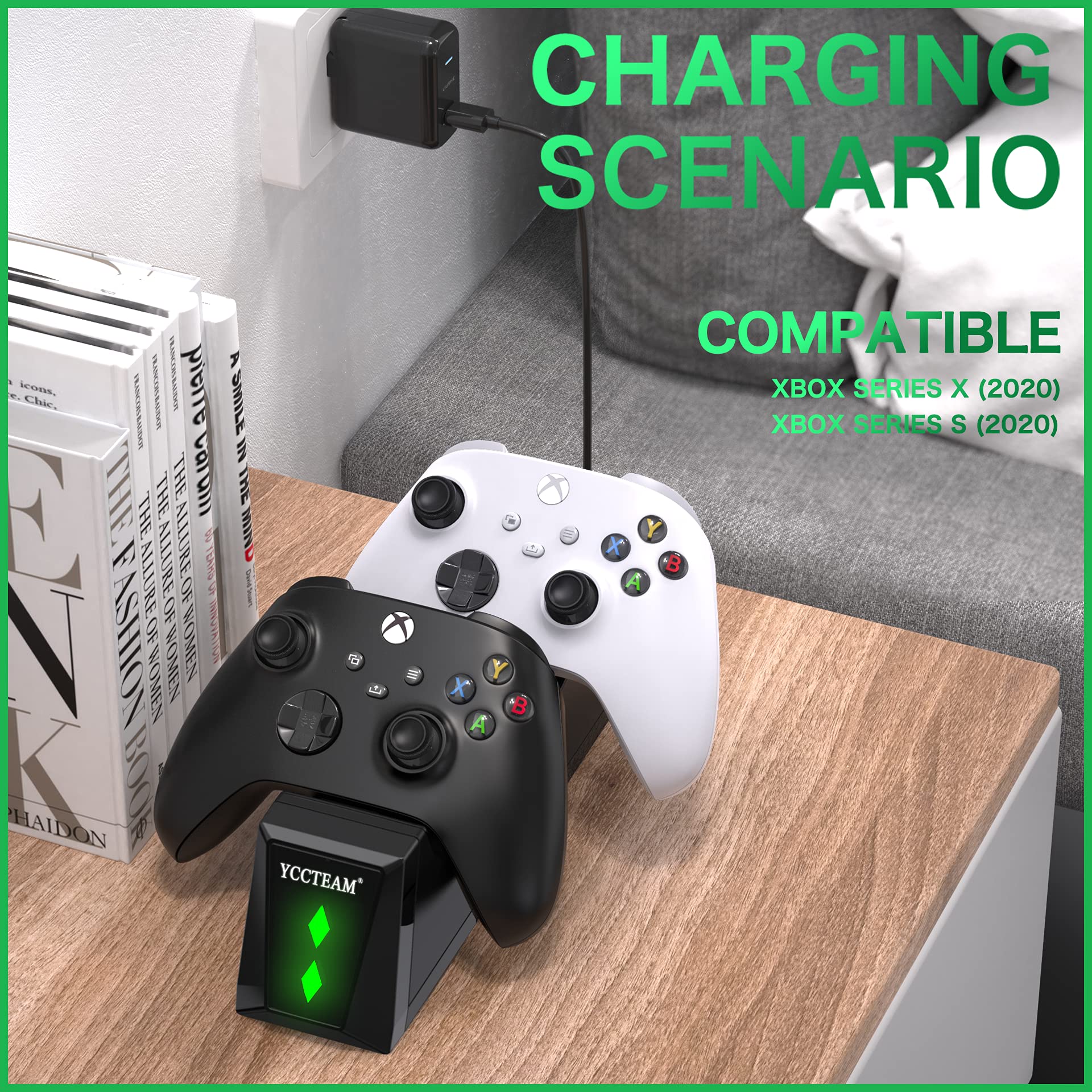 Controller Charger Station with 2x1000mAh Rechargeable Battery Packs for Xbox Series X|S Controller, YCCTEAM Dual Charging Dock for Xbox Controller Battery Pack