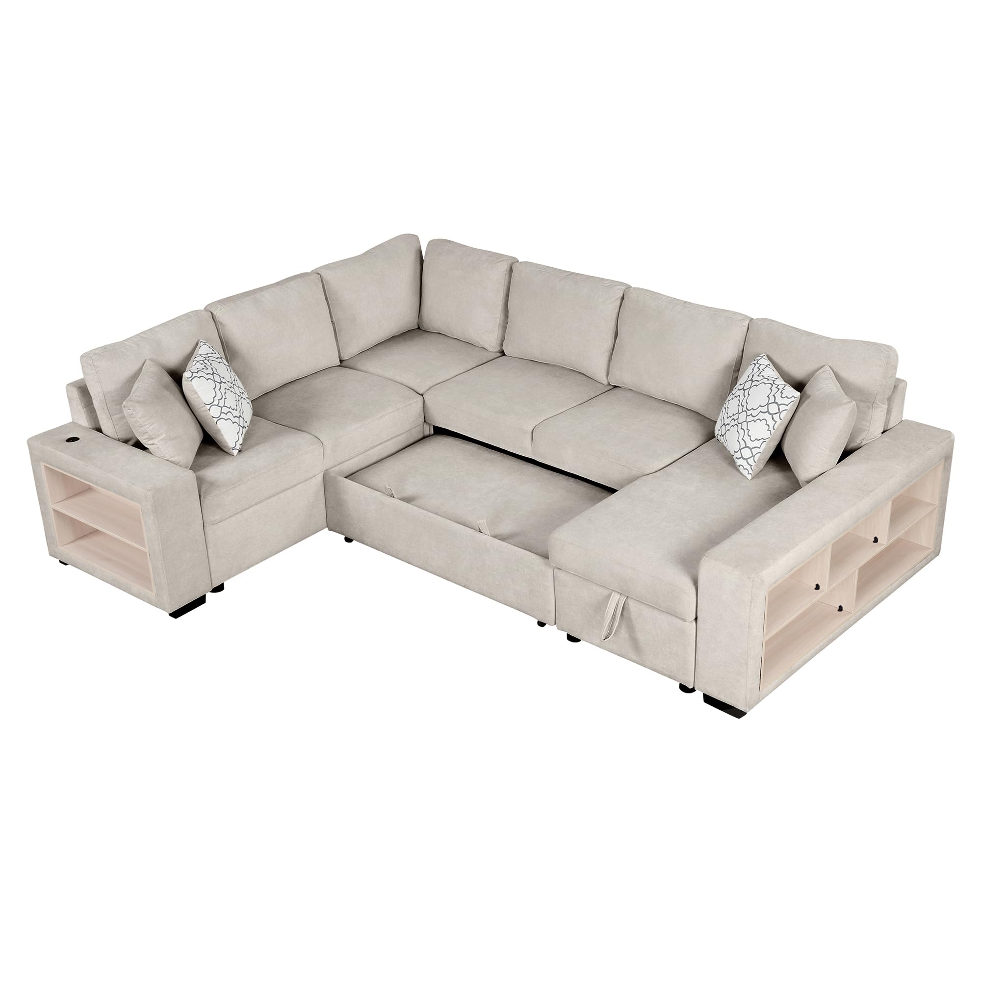 FANYE U-Shaped Convertible Sleeper Sectional Sofa Bed with Pull Out Sleeper Couch Sofabed and Storage Chaise Daybed for Living Room, Dark Gray Linen Sofa&Couch