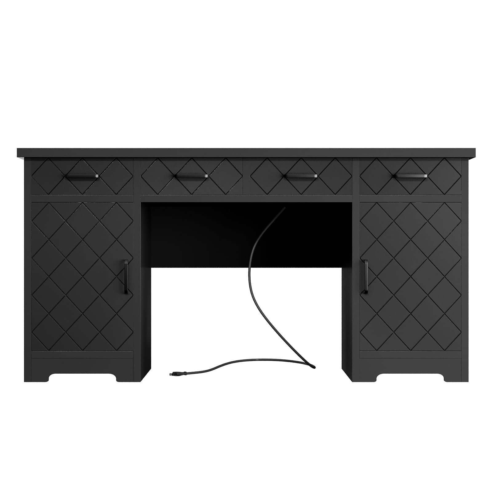 Jojoka 55" Executive Desk, Wood Computer Desk with Drawers and Cabinet, Home Office Desk with Charging Station for Work Study Writing