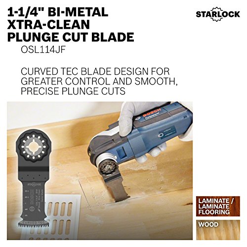 BOSCH OSL114JF 1-Piece 1-1/4 In. Starlock Oscillating Multi Tool Wood Curved-Tec Bi-Metal Xtra-clean Plunge Cut Blade for Applications in Cutting Hardwood