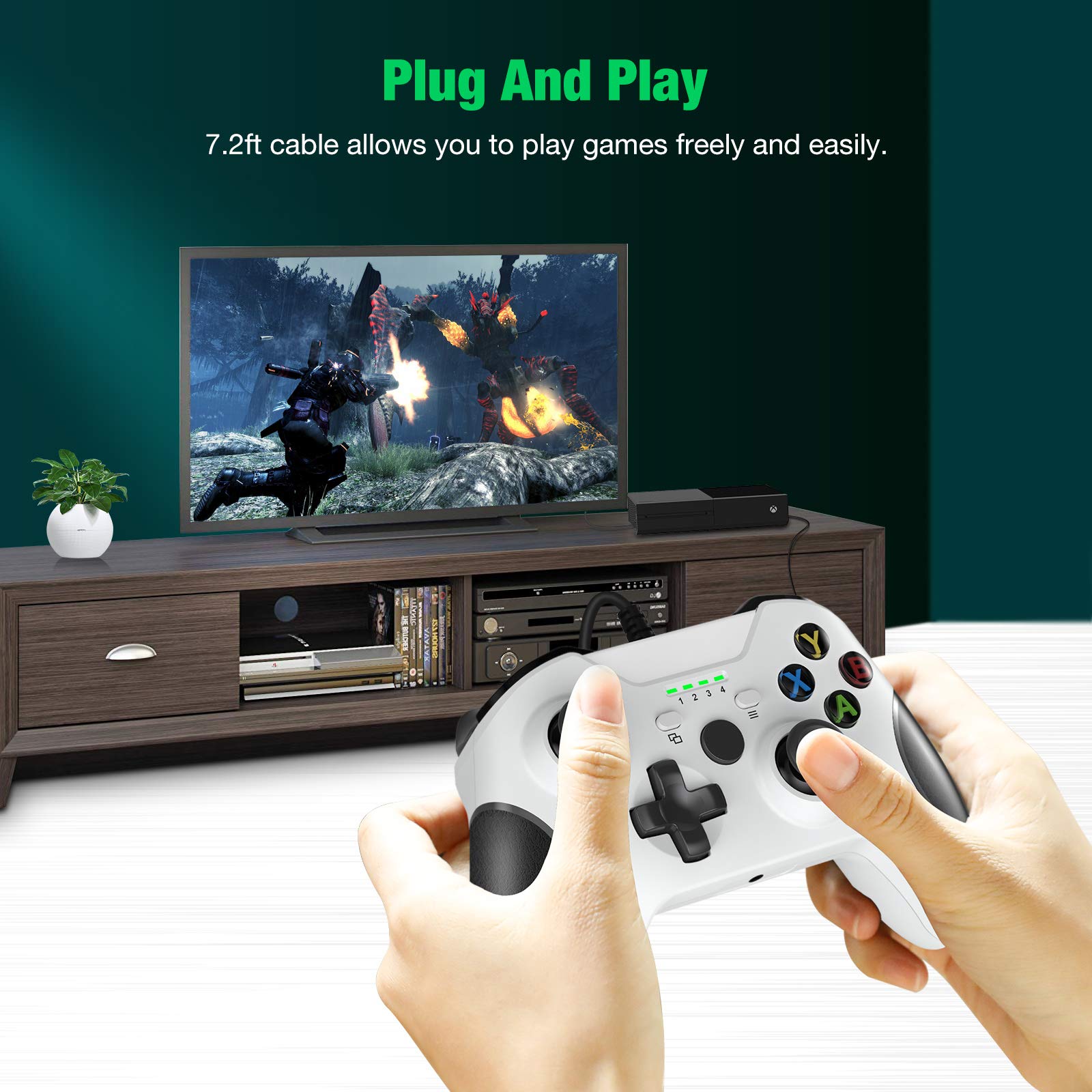 Controller for Xbox One, Wired Controller for Xbox One Gaming Controller USB Gamepad Joypad Remote with Dual Vibration Headset Jack for Xbox One/S/X/Steam/PC Windows 7/8/10 (White) [xbox_one]