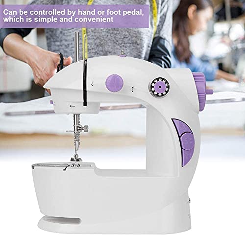 Mini Sewing Machine Upgraded Portable Two Threads Double Speed Double Switches Household Kids Beginners Travel Automatic Sewing Machine (White and Blue)