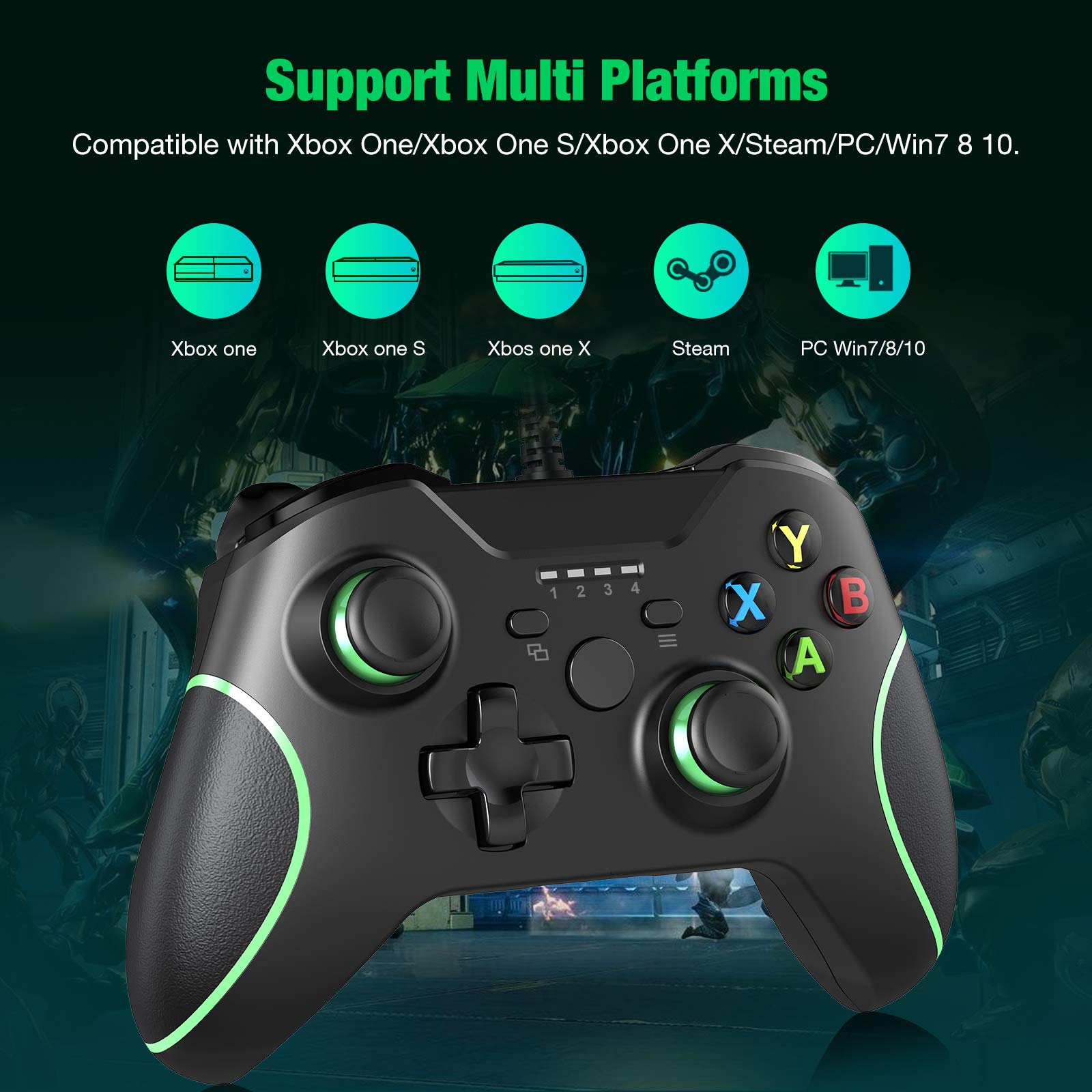 Controller for Xbox One, Wired Controller for Xbox One Gaming Controller USB Gamepad Joypad Remote with Dual Vibration Headset Jack for Xbox One/S/X/Steam/PC Windows 7/8/10 (Black)