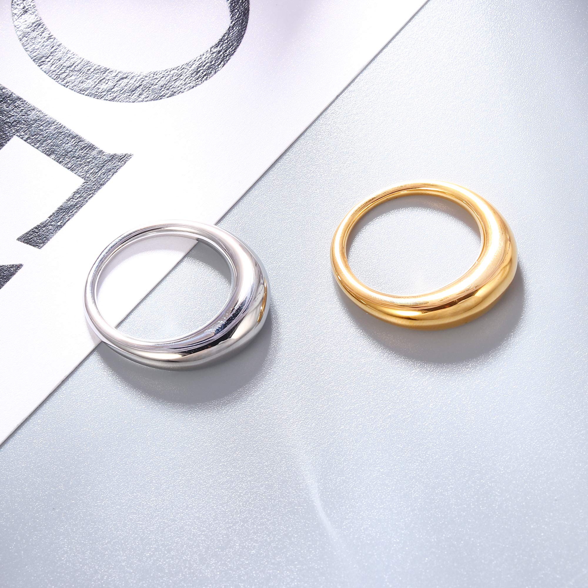 CASSIECA 2 Pcs 18K Gold Silver Plated Thick Chunky Dome Rings Statement Rings Set for Women (5-9 Size)