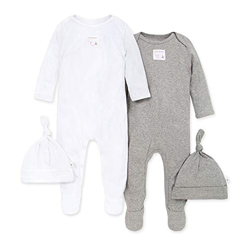 Burt's Bees Baby 'baby-boys' Matelasse Organic Kimono One Piece Jumpsuit and Toddler Footie, Heather Grey/White 2-pk, 3-6 Months US
