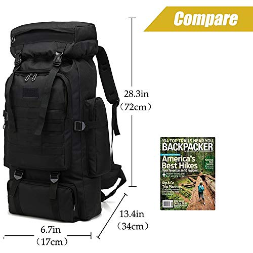 ÖSSZEFUT Military Tactical Backpack 70L/80L Large Camping Hiking Backpack Rucksack Waterproof Traveling Daypack Survival Gear Molle Equipment Black Color