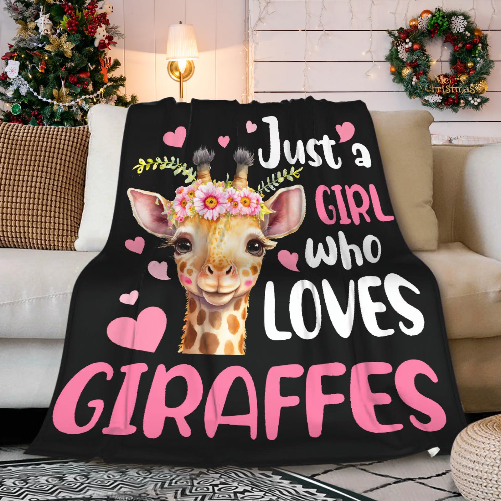Mokukenren Just A Girl Who Loves Giraffes Blanket Lightweight Cozy Flannel Fleece Throw Blanket Best Gift Home Decor for Bed Couch Outdoor Camping 50"x40" S for Kids