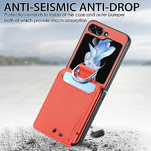 protective filp case Compatible with Samsung Galaxy Z Flip 5 Wallet Case with Ring, Galaxy Z Flip 5 2023 Case with Card Holder Premium PU Leather Protective Phone Case Cover ,Slim Protection Shockproo