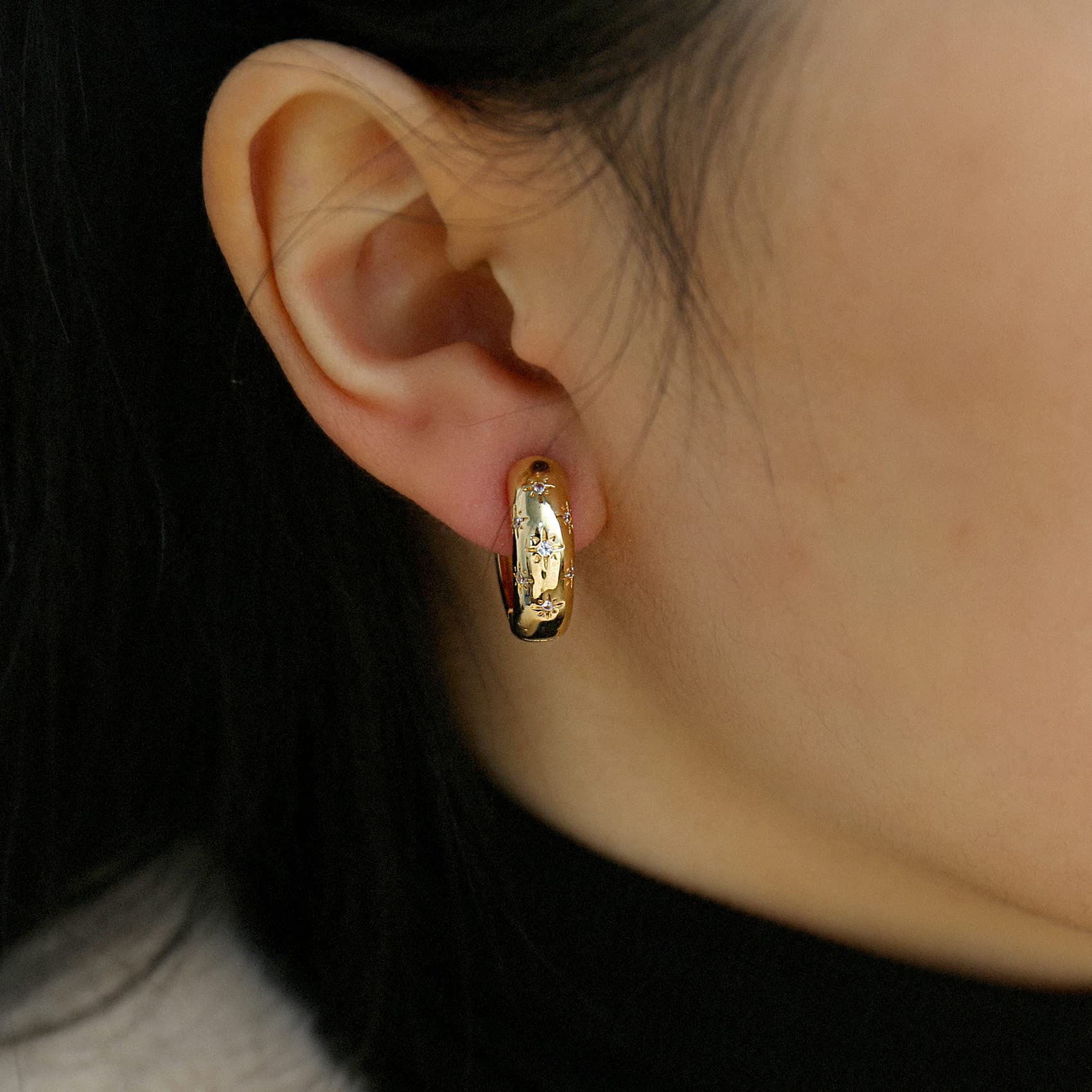 CONRAN KREMIX Gold Twisted Hoop Earrings For Women Gold Plated Simulated Diamond CZ Lightweight Open Hoops