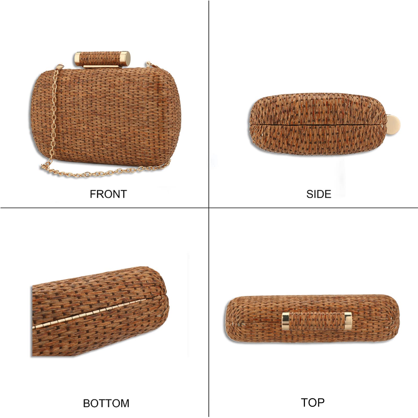 YYW Straw Clutch Purse for Women Hand-Woved Evening Handbag Party Wedding Summer Wicker Beach Bag (Brown)