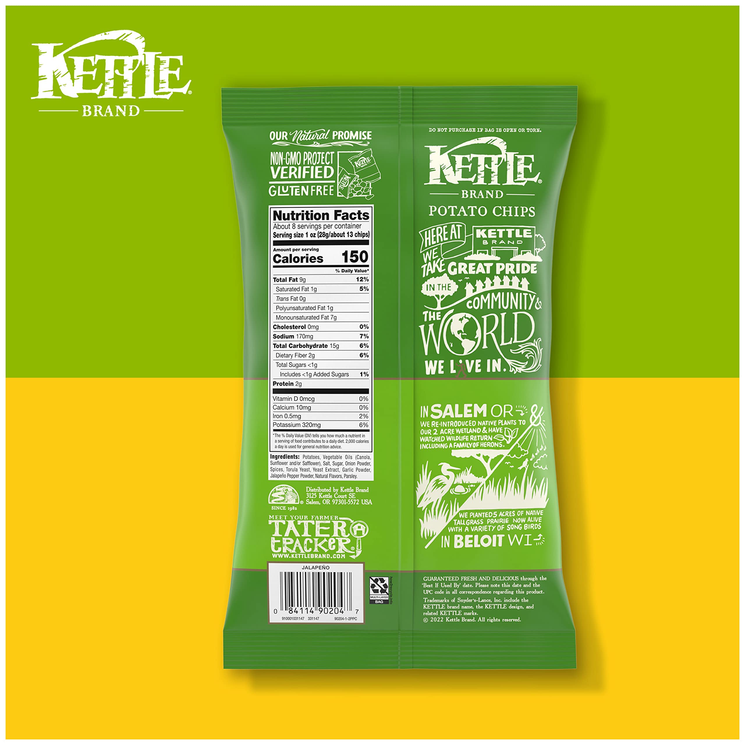 Kettle Brand Jalapeno Kettle Potato Chips, Gluten-Free, Non-GMO, 7.5 oz Bag