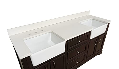 Kitchen Bath Collection Zelda 72-inch Double Farmhouse Vanity (Quartz/Chocolate): Includes Chocolate Cabinet with Stunning Quartz Countertop and White Ceramic Farmhouse Apron Sinks
